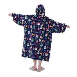 Easy-Going Oversized Flannel Wearable Blanket Hoodie for Adults, One Size Fits All, Christmas