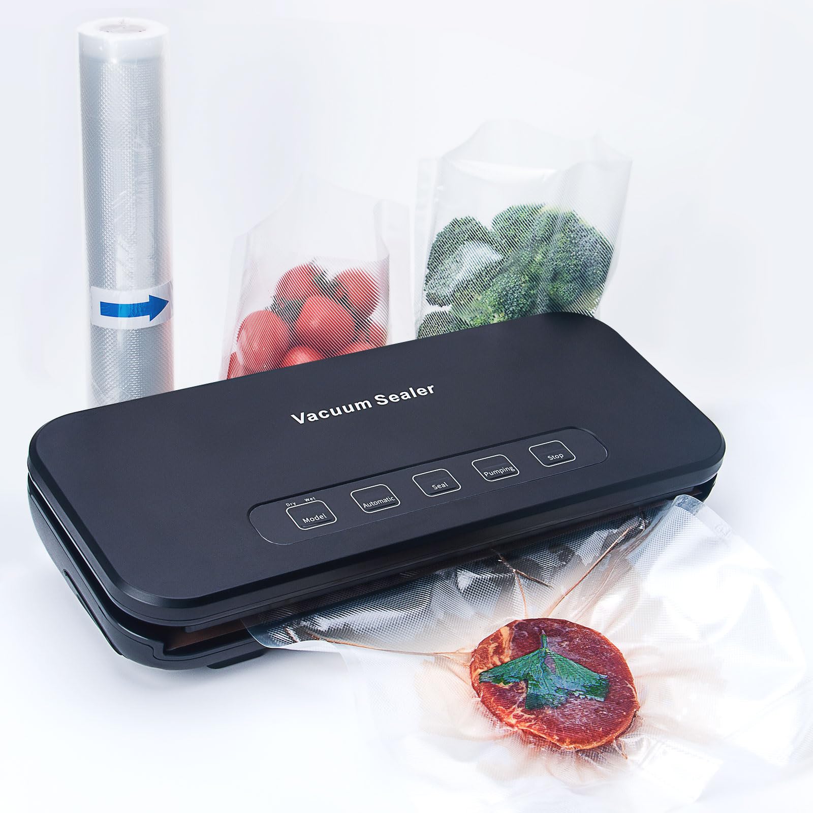 Vacuum Sealer Machine, Food Vacuum Sealer with Built-in Cutter and Bag Storage, 5-in-1 Vacuum System with Automatic Sealing, 85kPa Powerful Food Sealer for Meat, Jars