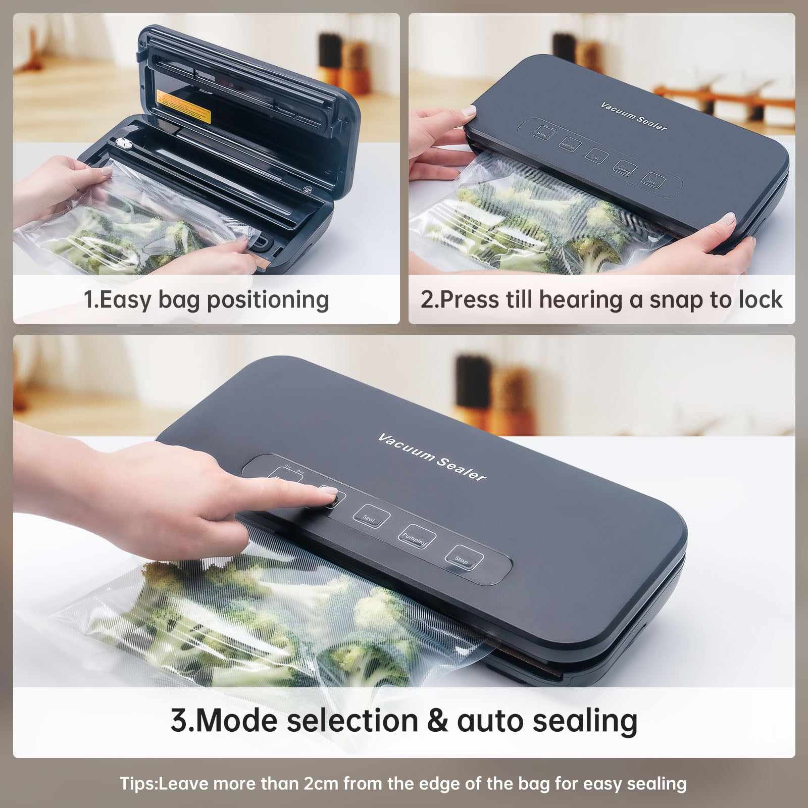 Vacuum Sealer Machine, Food Vacuum Sealer with Built-in Cutter and Bag Storage, 5-in-1 Vacuum System with Automatic Sealing, 85kPa Powerful Food Sealer for Meat, Jars