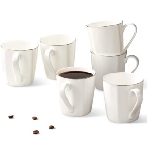 bone china coffee mugs, 10oz espresso cups, lightweight porcelain white coffee mugs, ceramic tea cups set of 6, dishwasher & microwave safe