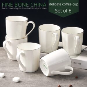 Bone China Coffee Mugs, 10oz Espresso Cups, Lightweight Porcelain White Coffee Mugs, Ceramic Tea Cups Set of 6, Dishwasher & Microwave safe