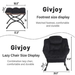 Givjoy Lazy Chair and Ottoman, Large Accent Lounge Chair with Armrests and a Side Pocket, Modern Leisure Upholstered Sofa Reading Armchair with Footrest for Bedroom, Living Room, Dorm Rooms, Office