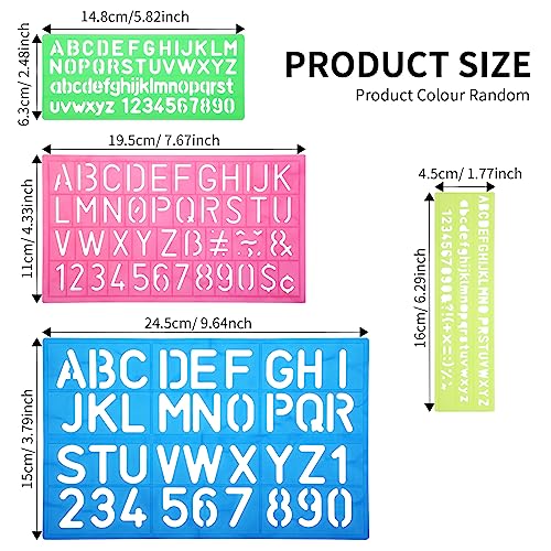 Bewudy 4 Pieces Letter Stencils Set, Plastic Alphabet Stencil Letters Number Stencils Ruler Guide Lines for Drawing Stencil Painting Learning DIY 4 Colours with 4 Size