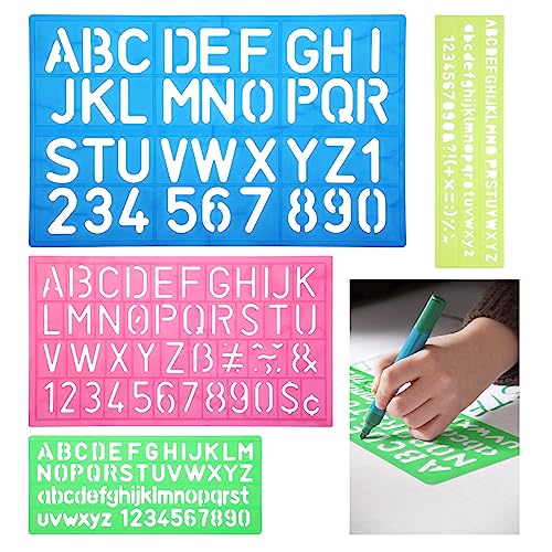 Bewudy 4 Pieces Letter Stencils Set, Plastic Alphabet Stencil Letters Number Stencils Ruler Guide Lines for Drawing Stencil Painting Learning DIY 4 Colours with 4 Size