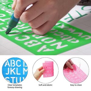 Bewudy 4 Pieces Letter Stencils Set, Plastic Alphabet Stencil Letters Number Stencils Ruler Guide Lines for Drawing Stencil Painting Learning DIY 4 Colours with 4 Size