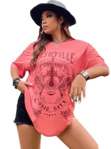 soly hux women's plus size oversized graphic tees letter print half sleeve summer t shirts tops watermelon pink letter 2xl