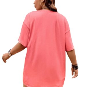 SOLY HUX Women's Plus Size Oversized Graphic Tees Letter Print Half Sleeve Summer T Shirts Tops Watermelon Pink Letter 2XL