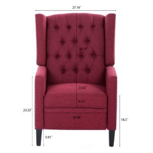 Bellemave Wingback Recliner Chair,Breathable Fabric Push Back Recliner Chair for Living Room and Small Spaces,Manual Pushback Recliner Sofa with Nailhead Accents,Wooden Legs(WINE RED)