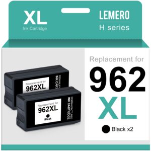 lemero remanufactured 962xl black ink cartridges replacement for hp 962xl 962 for officejet pro 9010 9018 9015 9020 9025 (2 pack 962xl black)