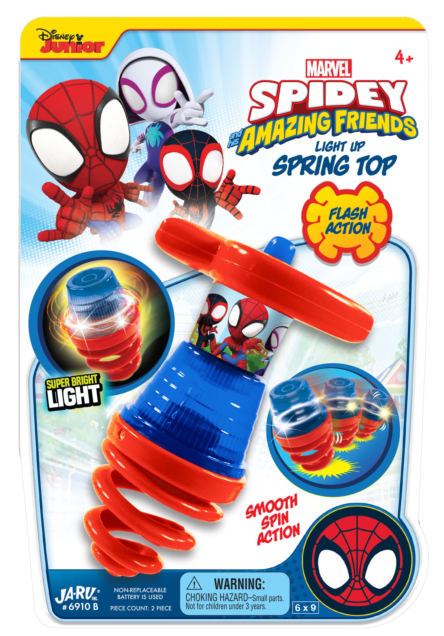 JA-RU Light Up Spinning Top Spiderman & Friends Marvel Style, UFO Spin Toys, Flashing LED Lights, Fun Kids Birthday Gifts, Goodie Bag Fillers, Spinner Toy Birthday Supplies for Boy & Girl B-6910-1