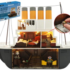 Rovox DIY Miniature Dollhouse Kit Build Yourself DIY Titanic Ship with Furniture Crafts Tiny Home Kit House Building Kit Model with LED Lights and Music for Adults Teens Gift Idea for 14+