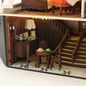 Rovox DIY Miniature Dollhouse Kit Build Yourself DIY Titanic Ship with Furniture Crafts Tiny Home Kit House Building Kit Model with LED Lights and Music for Adults Teens Gift Idea for 14+