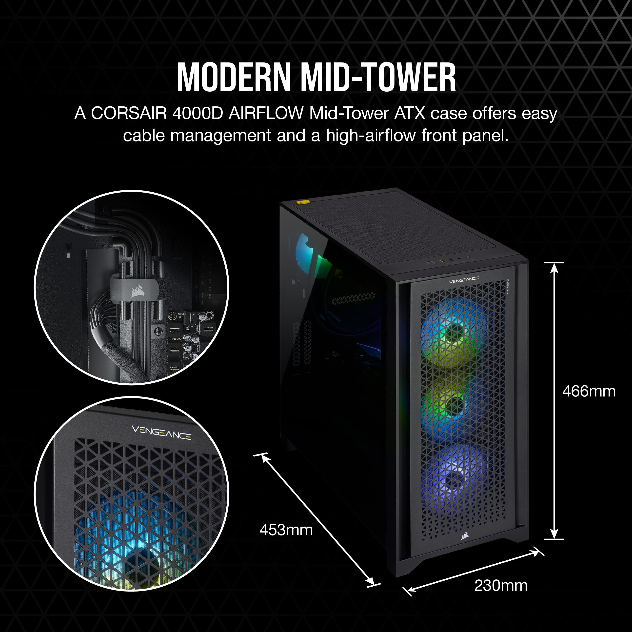 Corsair Vengeance a7300 Series Gaming PC - Liquid Cooled AMD Ryzen™ 7 7700X CPU - NVIDIA® GeForce RTX™ 4070 Graphics - 32GB Vengeance RGB DDR5 5600MHz Memory - 1TB M.2 NVMe SSD - Black