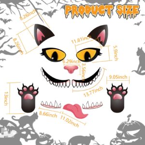 POILKMNI Halloween Black Cat Trunk or Treat Car Decorations Kit, Halloween Garage Door Decorations with Eyes, Fangs, Tongue, Nostrils Double Side Stickers for Car SUV & Truck, Halloween Decorations