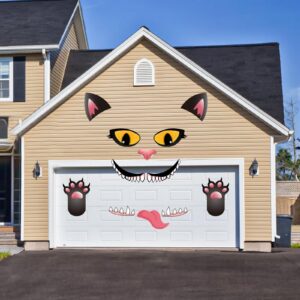 POILKMNI Halloween Black Cat Trunk or Treat Car Decorations Kit, Halloween Garage Door Decorations with Eyes, Fangs, Tongue, Nostrils Double Side Stickers for Car SUV & Truck, Halloween Decorations