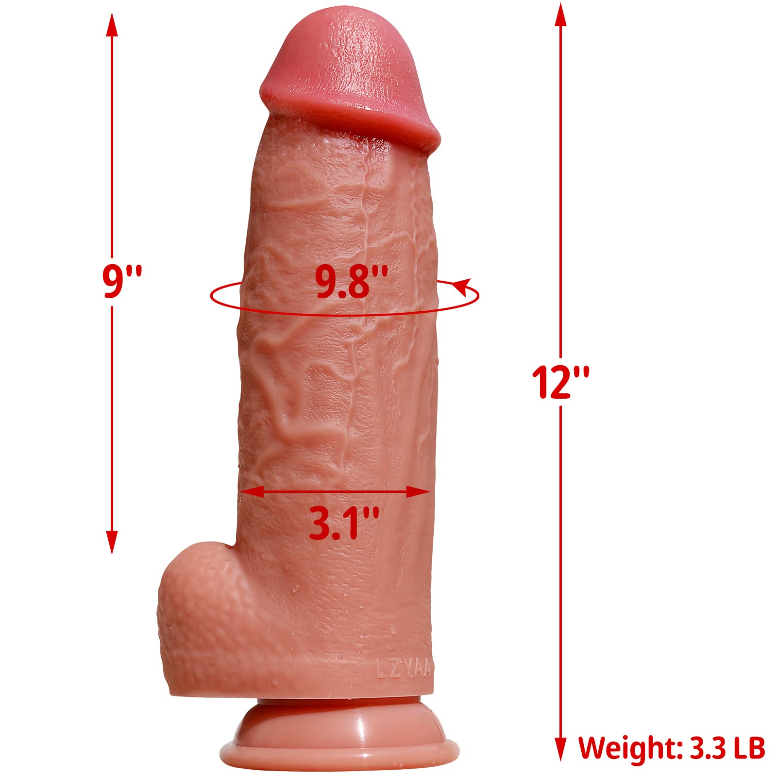 XXXL Realistic Dildo 3.1 Inch Diameter Double Layer Design 12 Inch Long Huge Thick Penis Silicone Material Big Dick Cock Adult Sex Toy Strong Suction Cup 2 Balls for Experienced Women