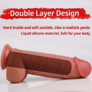 XXXL Realistic Dildo 3.1 Inch Diameter Double Layer Design 12 Inch Long Huge Thick Penis Silicone Material Big Dick Cock Adult Sex Toy Strong Suction Cup 2 Balls for Experienced Women