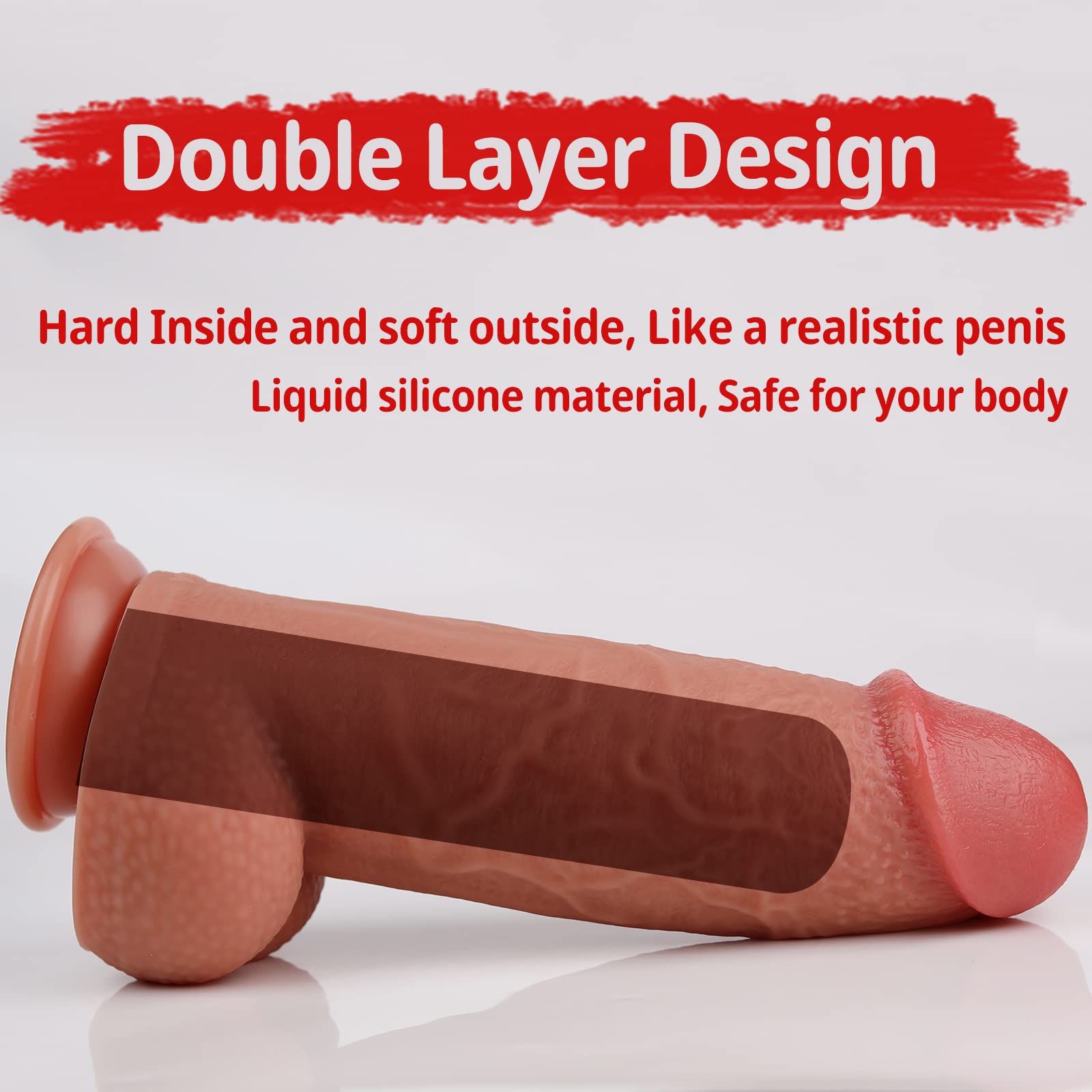 XXXL Realistic Dildo 3.1 Inch Diameter Double Layer Design 12 Inch Long Huge Thick Penis Silicone Material Big Dick Cock Adult Sex Toy Strong Suction Cup 2 Balls for Experienced Women