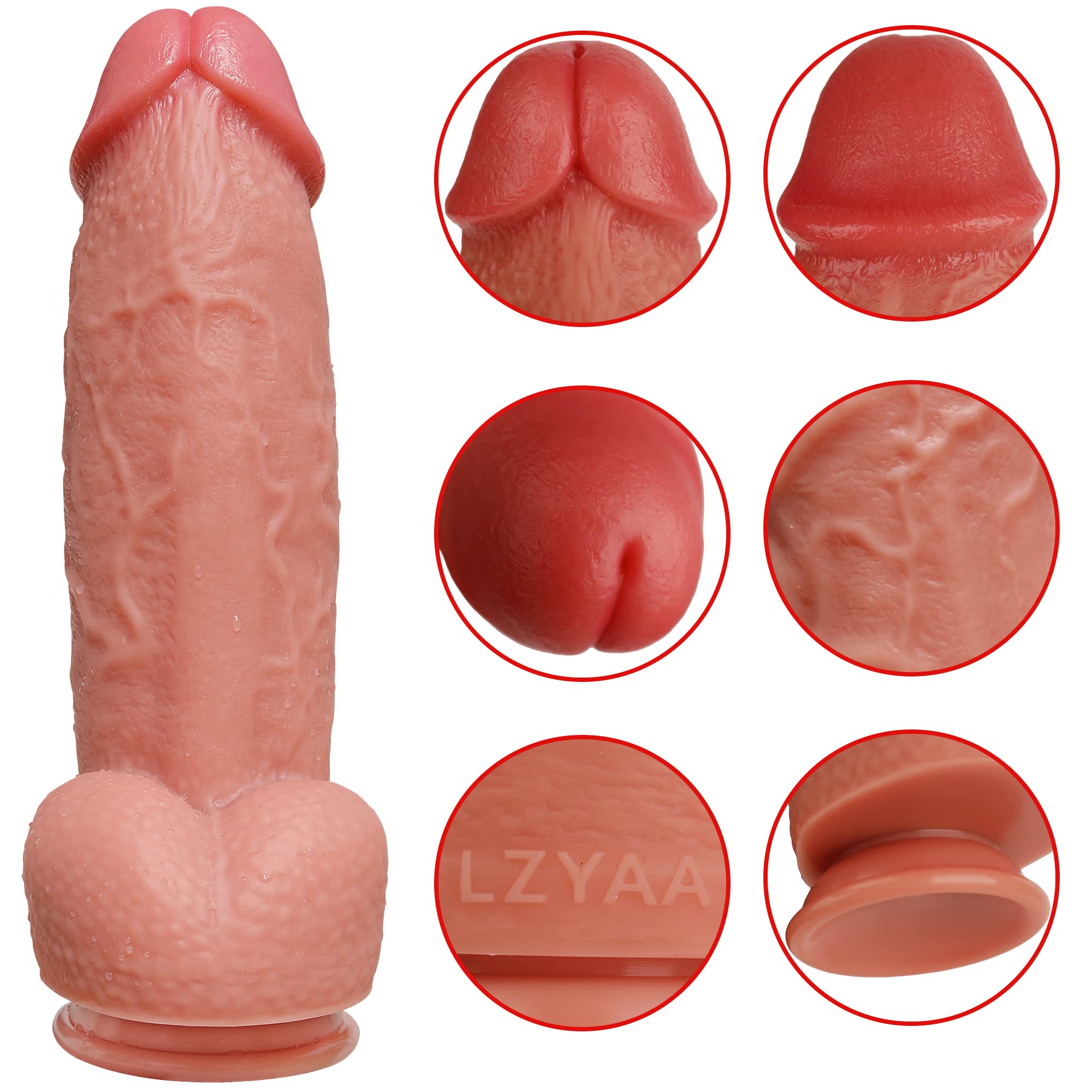 XXXL Realistic Dildo 3.1 Inch Diameter Double Layer Design 12 Inch Long Huge Thick Penis Silicone Material Big Dick Cock Adult Sex Toy Strong Suction Cup 2 Balls for Experienced Women