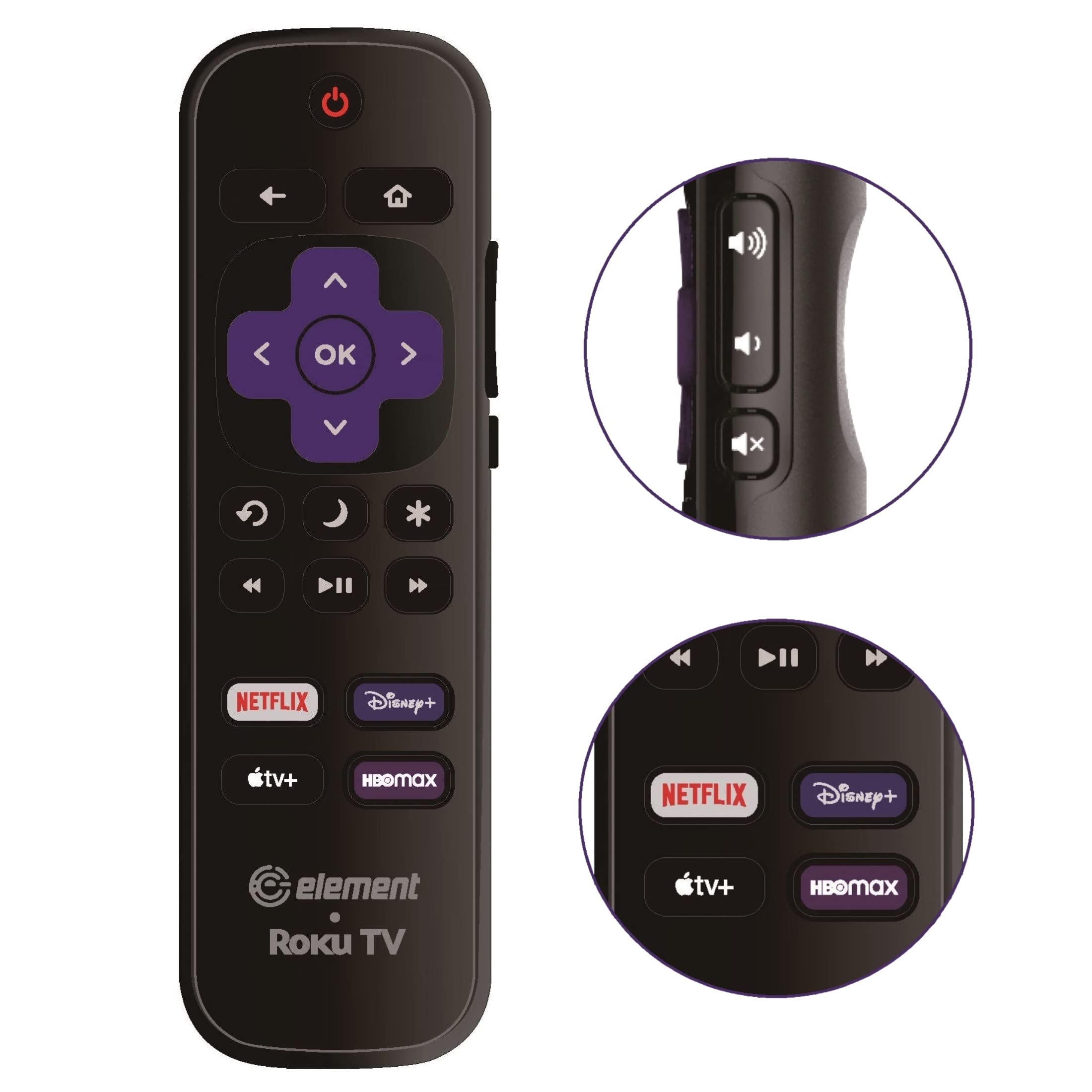 OEM Replacement Remote Control Compatible with All Element Roku TV Smart 4K Ultra HDTV 【Only Works with Element Roku TV, Not for Roku Stick and Roku Box】 (Netflix/Disney Plus/Apple TV+ / HBO Max)