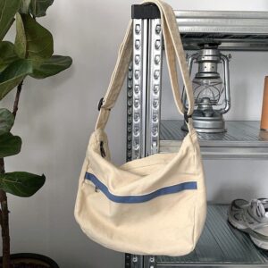 PRAGARI Canvas Messenger Bag Hobo Crossbody Bag for Women White Shoulder Tote Handbag Vintage Aesthetic Travel Work