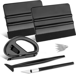 vvniaa window tinting tools, window film kit, professional car wrap kit, vinyl wrap kit, tint kit includes square with flannel squeegee, carving knife, safe membrane cutter, edge trimming squeegee.