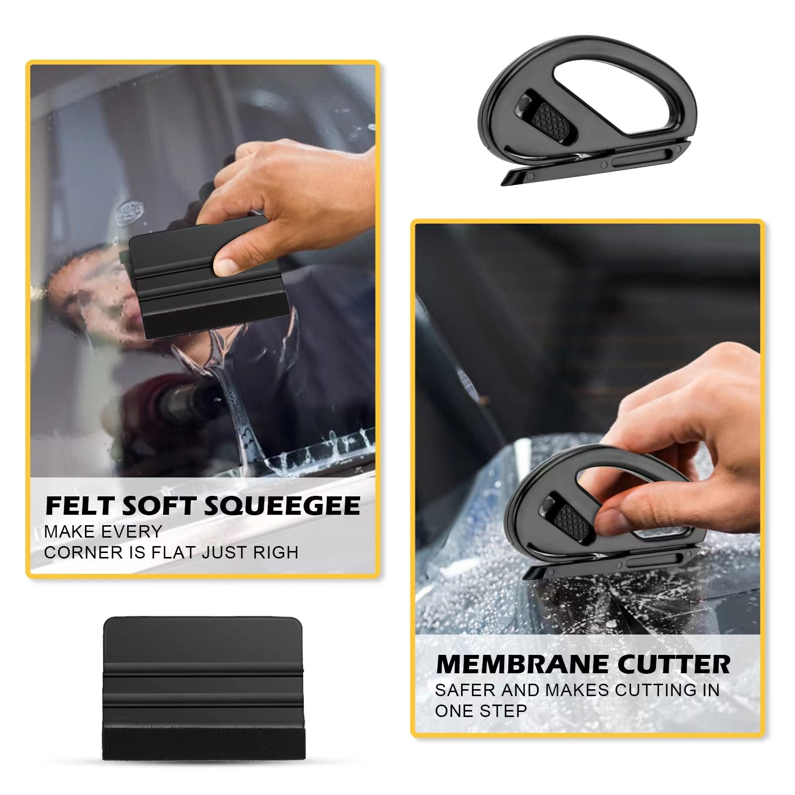 VVNIAA Window Tinting Tools, Window Film Kit, Professional Car Wrap Kit, Vinyl Wrap Kit, Tint Kit Includes Square with Flannel Squeegee, Carving Knife, Safe Membrane Cutter, Edge Trimming Squeegee.