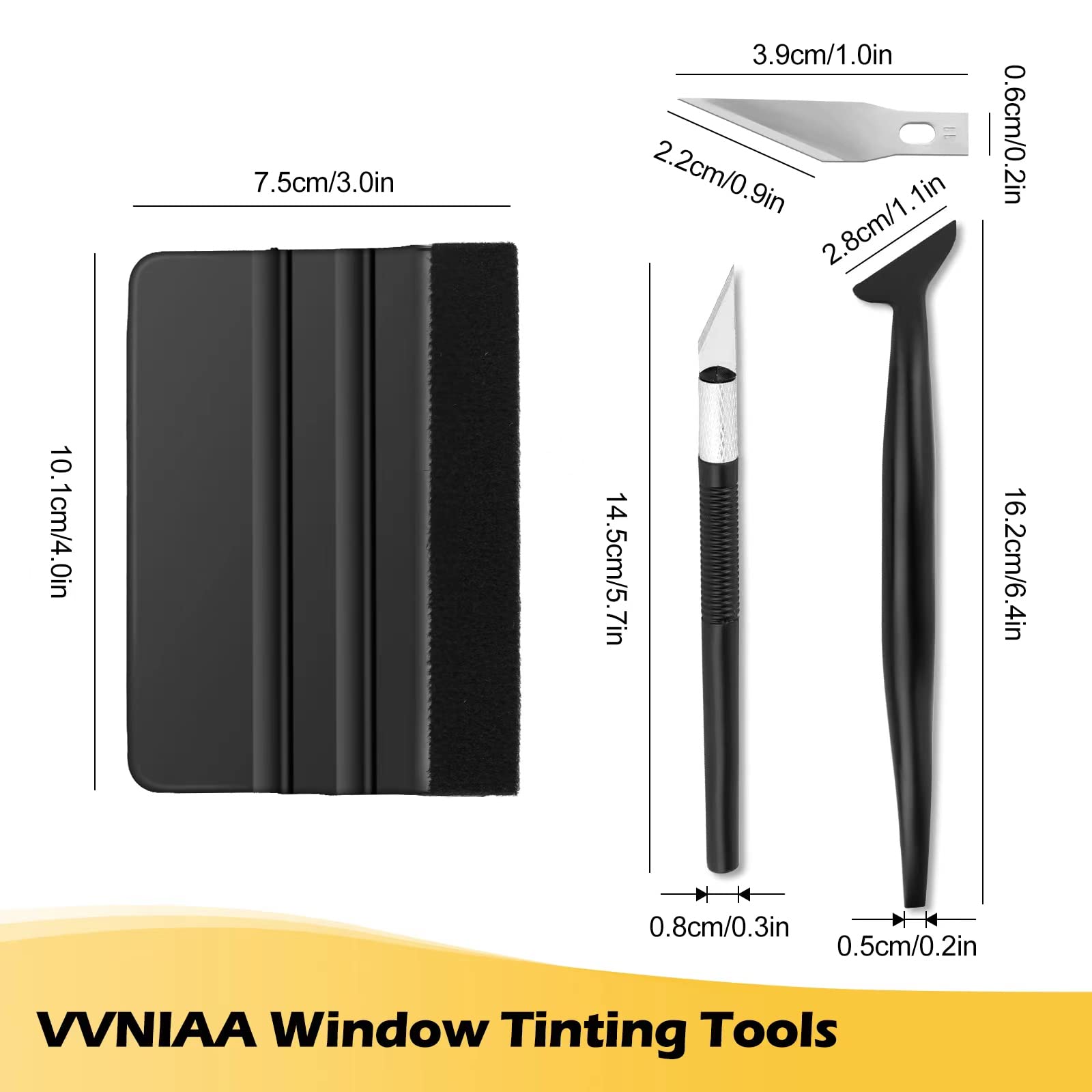 VVNIAA Window Tinting Tools, Window Film Kit, Professional Car Wrap Kit, Vinyl Wrap Kit, Tint Kit Includes Square with Flannel Squeegee, Carving Knife, Safe Membrane Cutter, Edge Trimming Squeegee.