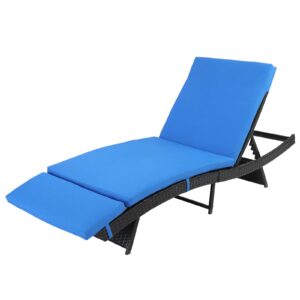 pe rattan chaise lounge chair, outdoor reclining chaise bed with adjustable backrest easy to move and assemble brown rattan perfect for backyards, poolside, deck, patio blue mat load capacity 333lbs