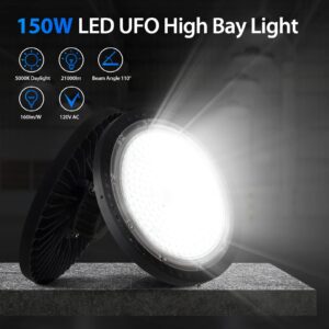 EVBFORU 6 Pack UFO LED High Bay Light 150W, High Bay LED Lights 21,000LM (160LM/W), 5000K LED Shop Light with IP66 Commercial Warehouse Area Light for Wet Location Area, Workshop, Garage