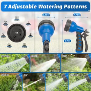 AUTOMAN-Garden-Hose-Nozzle,ABS Water Spray Nozzle with Heavy Duty 7 Adjustable Watering Patterns,Slip Resistant for Watering Plants,Lawn& Garden,Washing Cars,Cleaning,Showering Pets - Blue