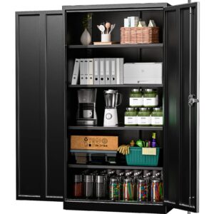 intergreat metal garage storage cabinet with locking doors and shelves,black lockable steel tool cabinet,tall file cabinet locker with lock for home office, school, gym, basement, large capacity