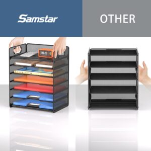 Samstar 7 Tier Paper Organizer Letter Tray with Handle, Mesh Desk Organizer Paper Sorter File Rack Shelves, Black