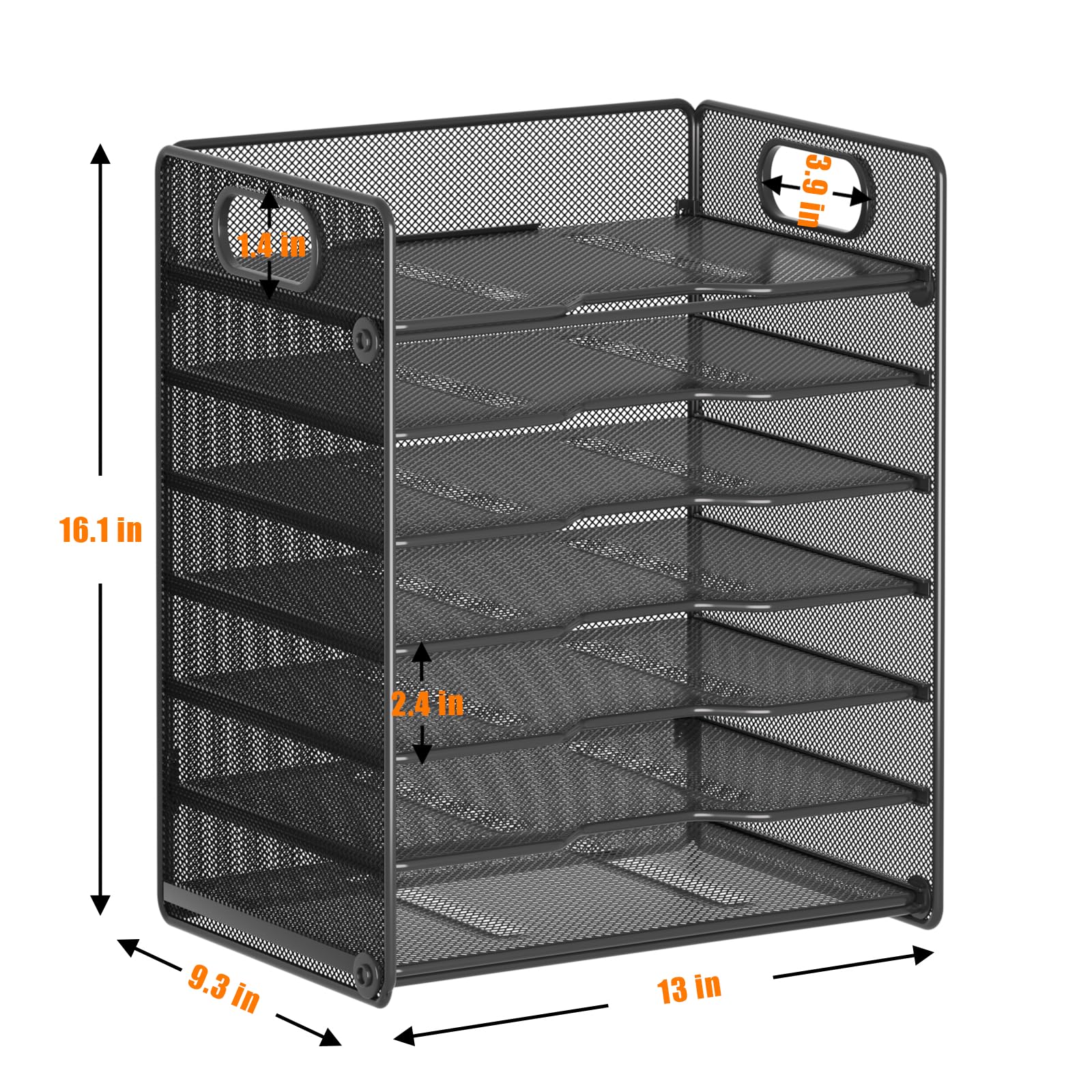 Samstar 7 Tier Paper Organizer Letter Tray with Handle, Mesh Desk Organizer Paper Sorter File Rack Shelves, Black