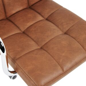 Yaheetech PU Leather Office Desk Chair Mid Back Height Adjustable Chair Comfortable Computer Swivel Chair w/Armrests, Retro Brown