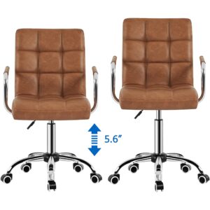 Yaheetech PU Leather Office Desk Chair Mid Back Height Adjustable Chair Comfortable Computer Swivel Chair w/Armrests, Retro Brown