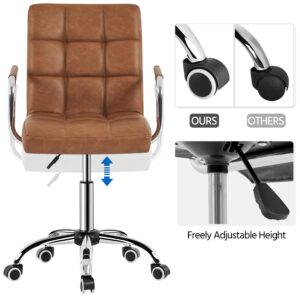 Yaheetech PU Leather Office Desk Chair Mid Back Height Adjustable Chair Comfortable Computer Swivel Chair w/Armrests, Retro Brown