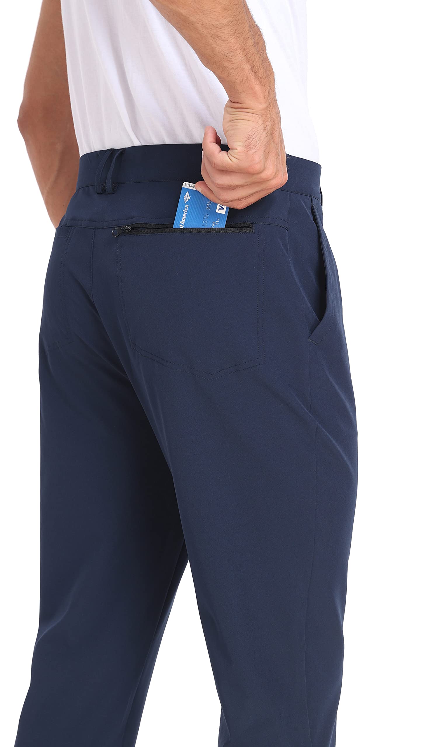 MoFiz Lightweight Slim Fit Golf Pants Stretch Pants Works Dress Comfort Light Trousers for Traveling Navy Size 34W