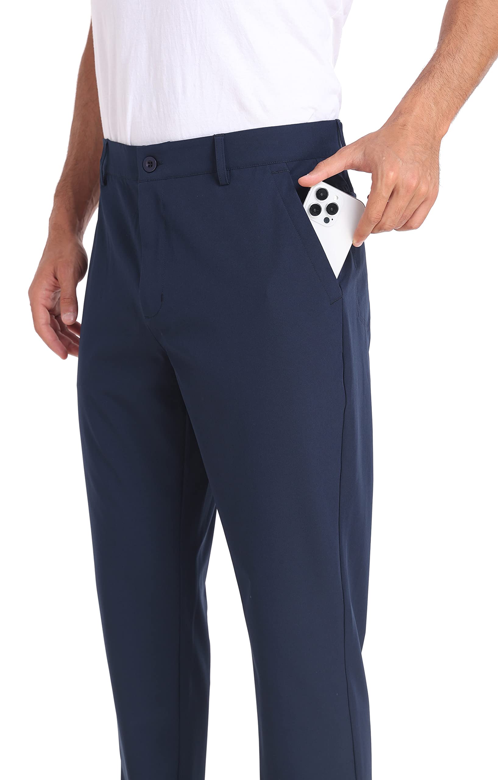 MoFiz Lightweight Slim Fit Golf Pants Stretch Pants Works Dress Comfort Light Trousers for Traveling Navy Size 34W