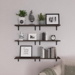 WOPITUES Floating Shelves Set of 6, Wood Rustic Farmhouse Shelves for Wall Decor, Bathroom Shelves, Book Shelves for Living Room-Dark Brown