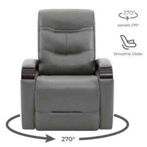 CHITA Genuine Leather Power Swivel Glider Rocker Recliner, USB Charge Power Headrest Wooden Contrast Armrest Double Layer Backrest Recliner Chair Sofa for Living Room and Nursery-Haze