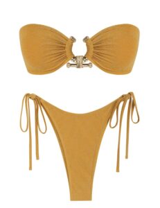 zaful bandeau cut out swimsuits for women sexy strapless swimwear cute glitter metallic bikinis gold yellow xs