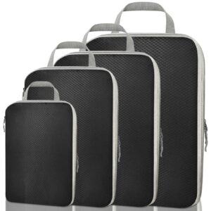 compression packing cubes for travel, 4 pack expandable storage bag luggage packing organizers compression cubes for suitcases backpack (4 set) (black)