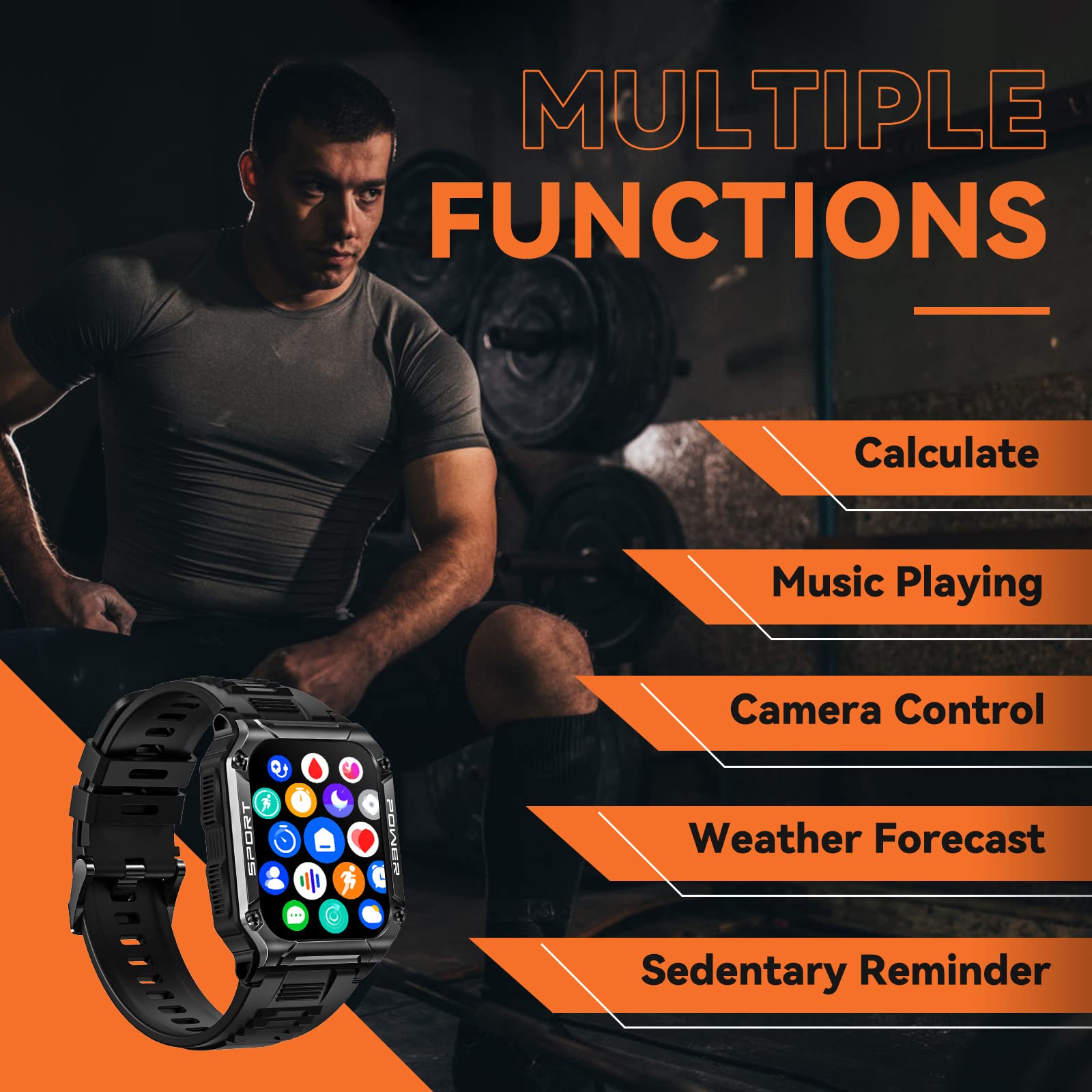 Military Smart Watches for Men (Call Receive/Dial) 1.95" HD Large Screen, Outdoor Tactical Rugged Smart Watch, Sport Fitness Tracker Watch with Compass Heart Rate Monitor Compatible with iOS & Android