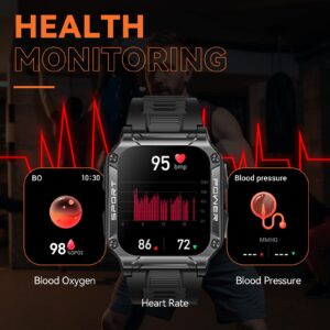 Military Smart Watches for Men (Call Receive/Dial) 1.95" HD Large Screen, Outdoor Tactical Rugged Smart Watch, Sport Fitness Tracker Watch with Compass Heart Rate Monitor Compatible with iOS & Android