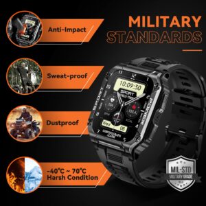 Military Smart Watches for Men (Call Receive/Dial) 1.95" HD Large Screen, Outdoor Tactical Rugged Smart Watch, Sport Fitness Tracker Watch with Compass Heart Rate Monitor Compatible with iOS & Android