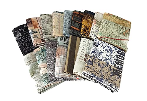 10 Fat Quarters - Tim Holtz Eclectic Elements & Abandoned Assorted Free Spirit Maps Rulers Numbers Charts Pre-Cut Fat Quarter Bundle M222.17