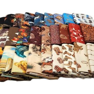 10 Fat Quarters - Assorted Western Cowboys Old West Out West Horses Rodeo Horse Lasso Boots Horseshoes Quilters Cotton Fabric Bundle M221.11