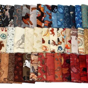 10 Fat Quarters - Assorted Western Cowboys Old West Out West Horses Rodeo Horse Lasso Boots Horseshoes Quilters Cotton Fabric Bundle M221.11