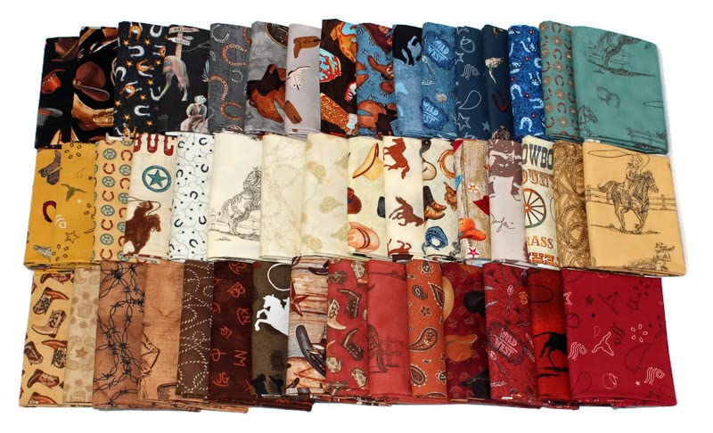 10 Fat Quarters - Assorted Western Cowboys Old West Out West Horses Rodeo Horse Lasso Boots Horseshoes Quilters Cotton Fabric Bundle M221.11